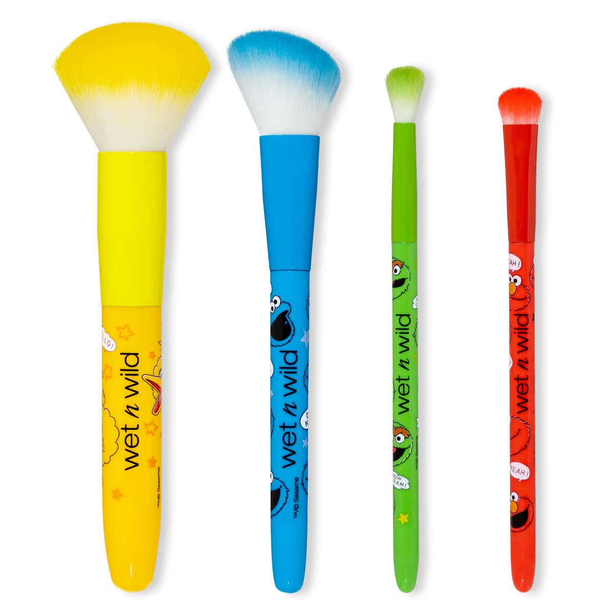wet n wild Sesame Street 4-Piece Makeup Brush Set, Buildable & Blendable Multifunctional Seamless Application, Cruelty-Free & Vegan Feathery Soft Bristles