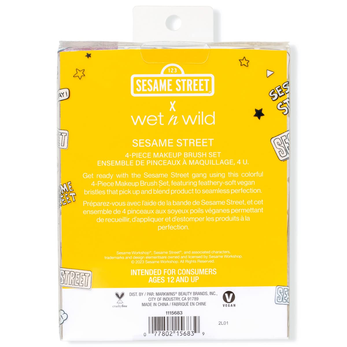 wet n wild Sesame Street 4-Piece Makeup Brush Set, Buildable & Blendable Multifunctional Seamless Application, Cruelty-Free & Vegan Feathery Soft Bristles