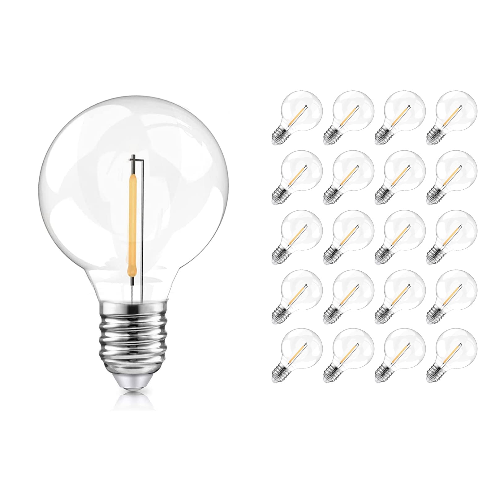 CHYSUPER G40 Replacement Bulbs, 25 Pack Clear Globe G40 Led Bulbs for Outdoor String Lights, G40 Bulbs E12 Candelabra Base fit Patio Porch Party Cafe Bistro Decor - Warm White