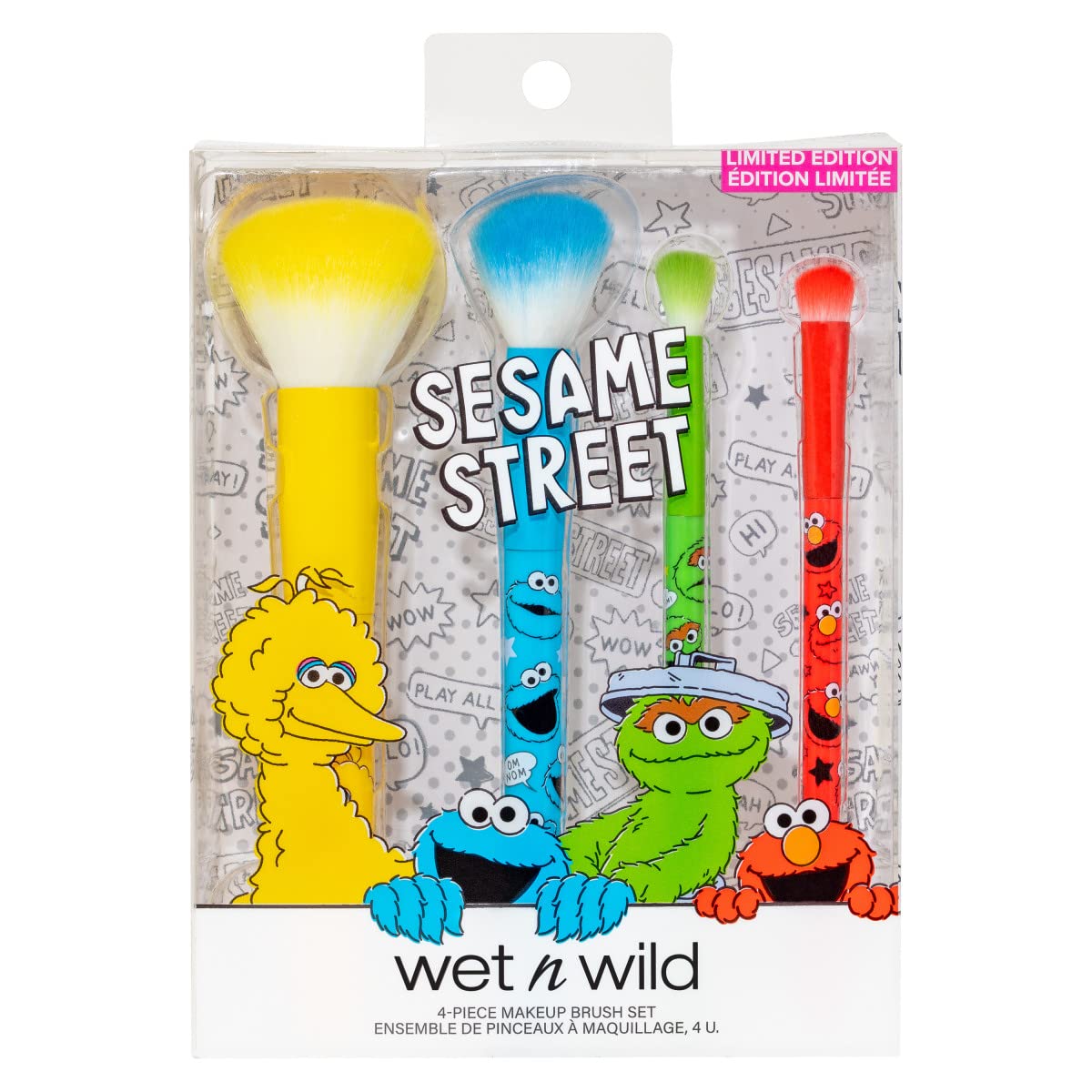 wet n wild Sesame Street 4-Piece Makeup Brush Set, Buildable & Blendable Multifunctional Seamless Application, Cruelty-Free & Vegan Feathery Soft Bristles