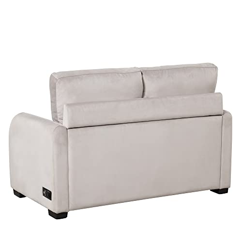 Multifunctional Velvet Loveseat Sofa with Pull Out Sleeper Couch Bed ,USB Port ,3-pin Plug & Twin Memory Mattress for Living Room Furniture Sets, Spaces Saving Design for Home, Apartment and Office