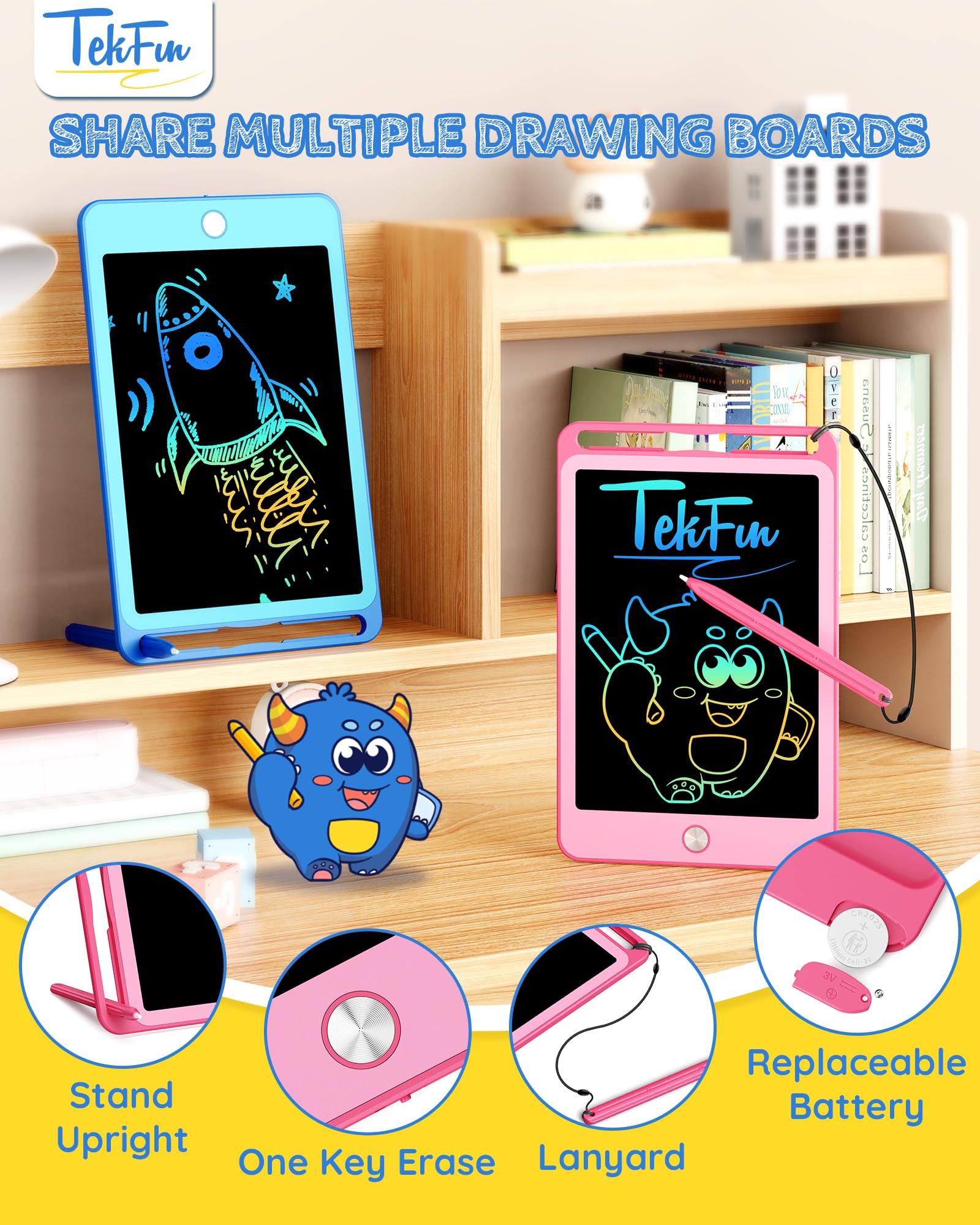 TEKFUN 2 Pack LCD Writing Tablet for Kids, 8.5 Inch Blue+Pink Doodle Board Drawing Board Drawing Tablet with Lanyard, Educational Kids Easter Toddler Toys Birthday Gift for Boys Girls 3-12 Years Old