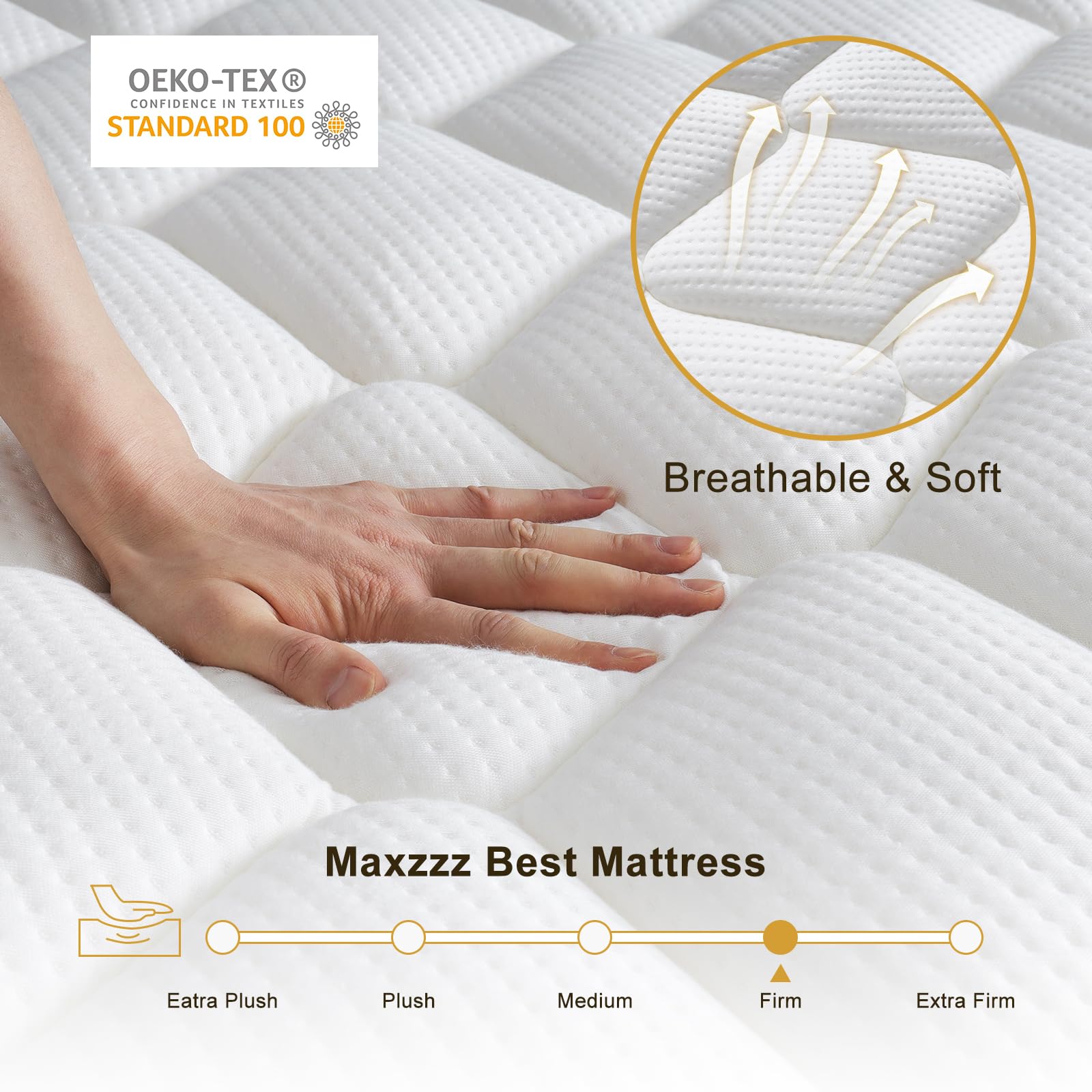 Maxzzz 12 Inch Queen Mattresses, Pocket Spring Firm Hybrid Mattress, Heavier Coils Innerspring for Motion Isolation & Durable Support, Mattress-in-a-Box