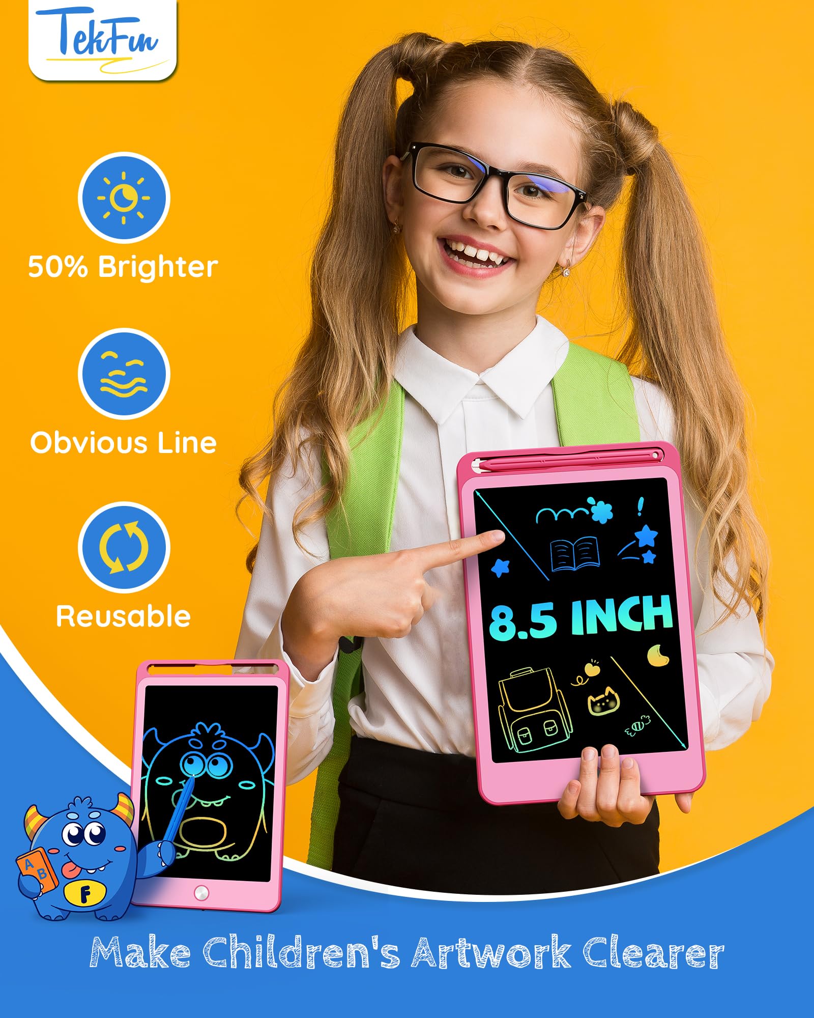TEKFUN 2 Pack LCD Writing Tablet for Kids, 8.5 Inch Blue+Pink Doodle Board Drawing Board Drawing Tablet with Lanyard, Educational Kids Easter Toddler Toys Birthday Gift for Boys Girls 3-12 Years Old