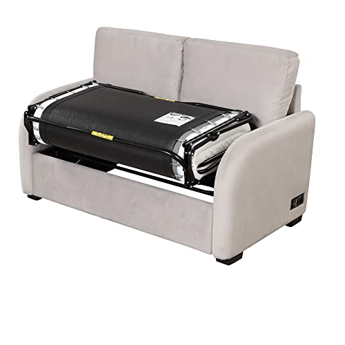 Multifunctional Velvet Loveseat Sofa with Pull Out Sleeper Couch Bed ,USB Port ,3-pin Plug & Twin Memory Mattress for Living Room Furniture Sets, Spaces Saving Design for Home, Apartment and Office
