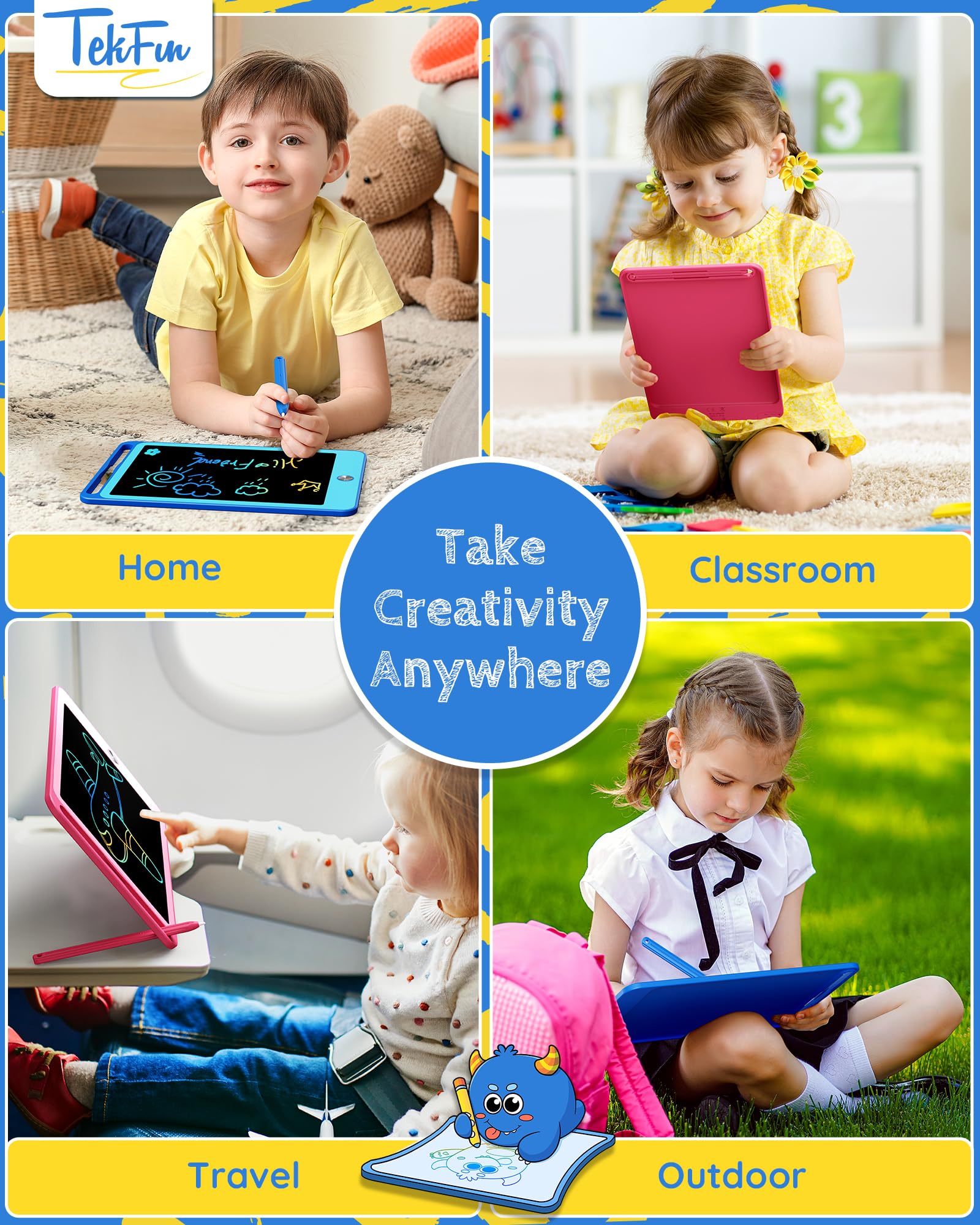 TEKFUN 2 Pack LCD Writing Tablet for Kids, 8.5 Inch Blue+Pink Doodle Board Drawing Board Drawing Tablet with Lanyard, Educational Kids Easter Toddler Toys Birthday Gift for Boys Girls 3-12 Years Old