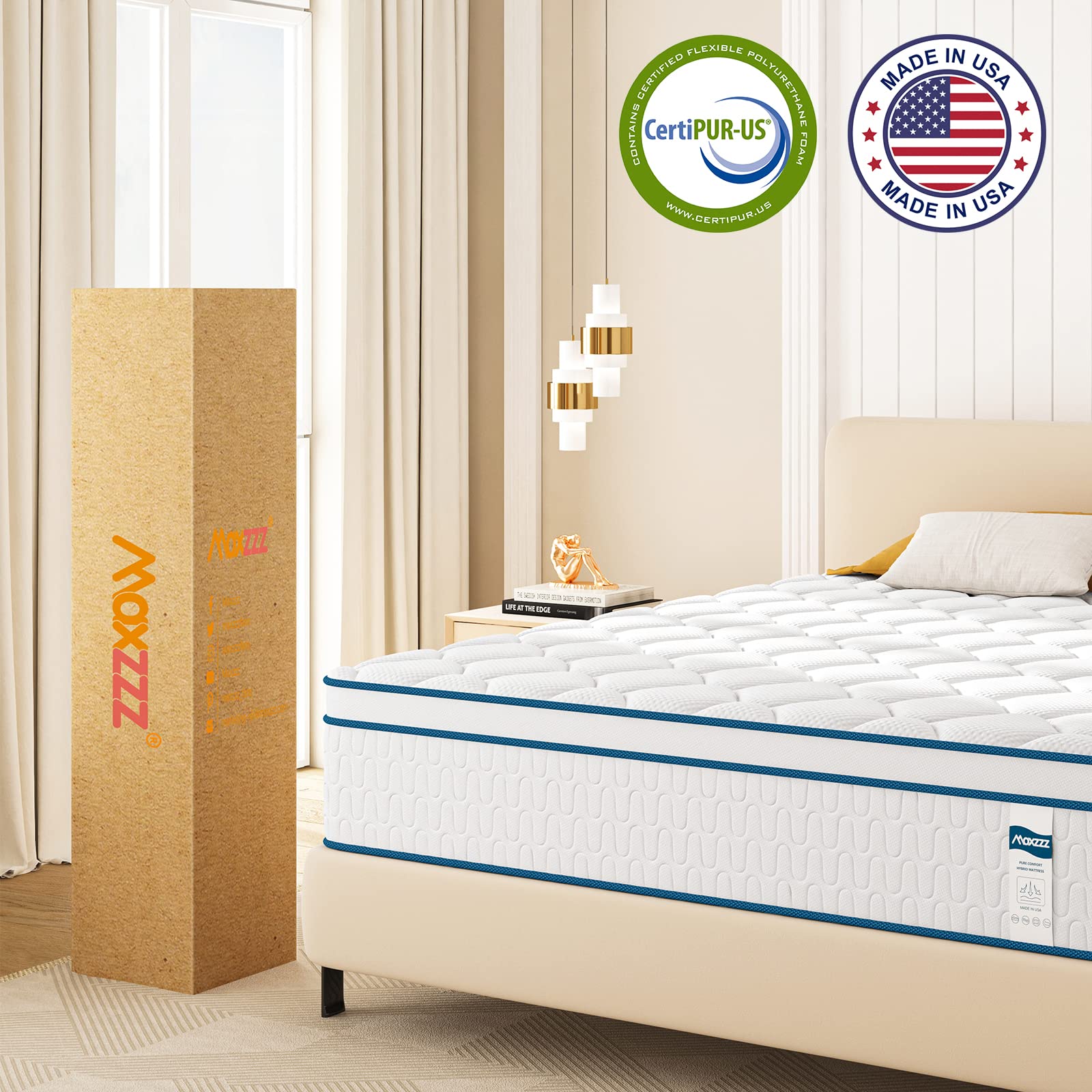Maxzzz 12 Inch Queen Mattresses, Pocket Spring Firm Hybrid Mattress, Heavier Coils Innerspring for Motion Isolation & Durable Support, Mattress-in-a-Box
