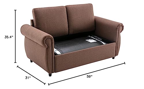 Multifunctional Velvet Loveseat Sofa with Pull Out Sleeper Couch Bed ,USB Port ,3-pin Plug & Twin Memory Mattress for Living Room Furniture Sets, Spaces Saving Design for Home, Apartment and Office