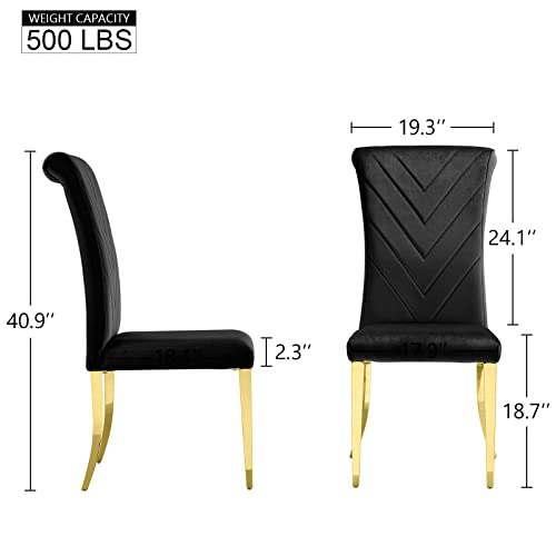 AZhome 5 Pieces Dining Table Set, Black and Gold Kitchen and Dining Room Sets for 4, Gold Metal X-Shaped Base Dining Table, Black Velvet Upholstered Dining Chairs with Gold Stainless Steel Legs