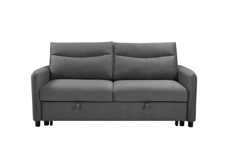 74.5" W Futon Loveseat W/Pull Out Sleeper Couch Bed and 2 Pillows,3 in 1 Reclining Backrest Love Seat Convertible Queen Size Sleeper&Sofabed for Home Apartment Office Living Room