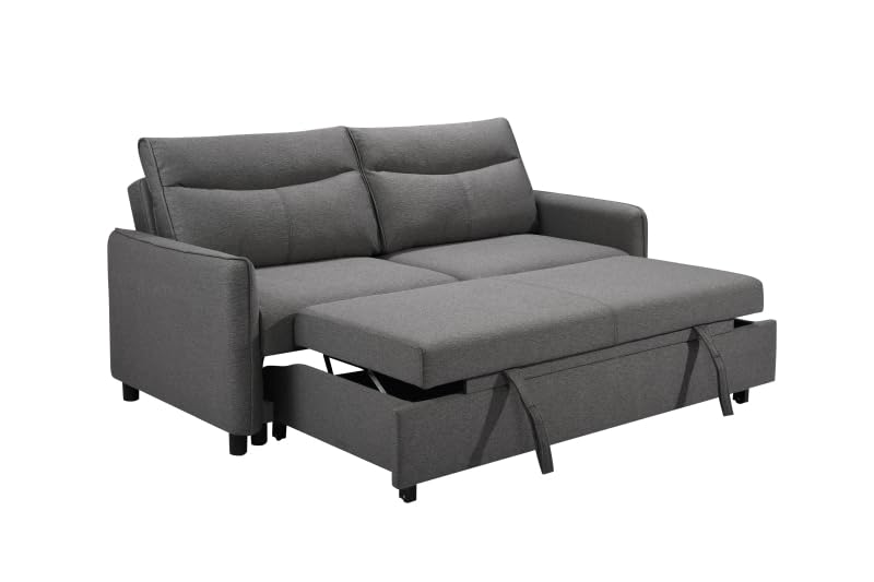 74.5" W Futon Loveseat W/Pull Out Sleeper Couch Bed and 2 Pillows,3 in 1 Reclining Backrest Love Seat Convertible Queen Size Sleeper&Sofabed for Home Apartment Office Living Room