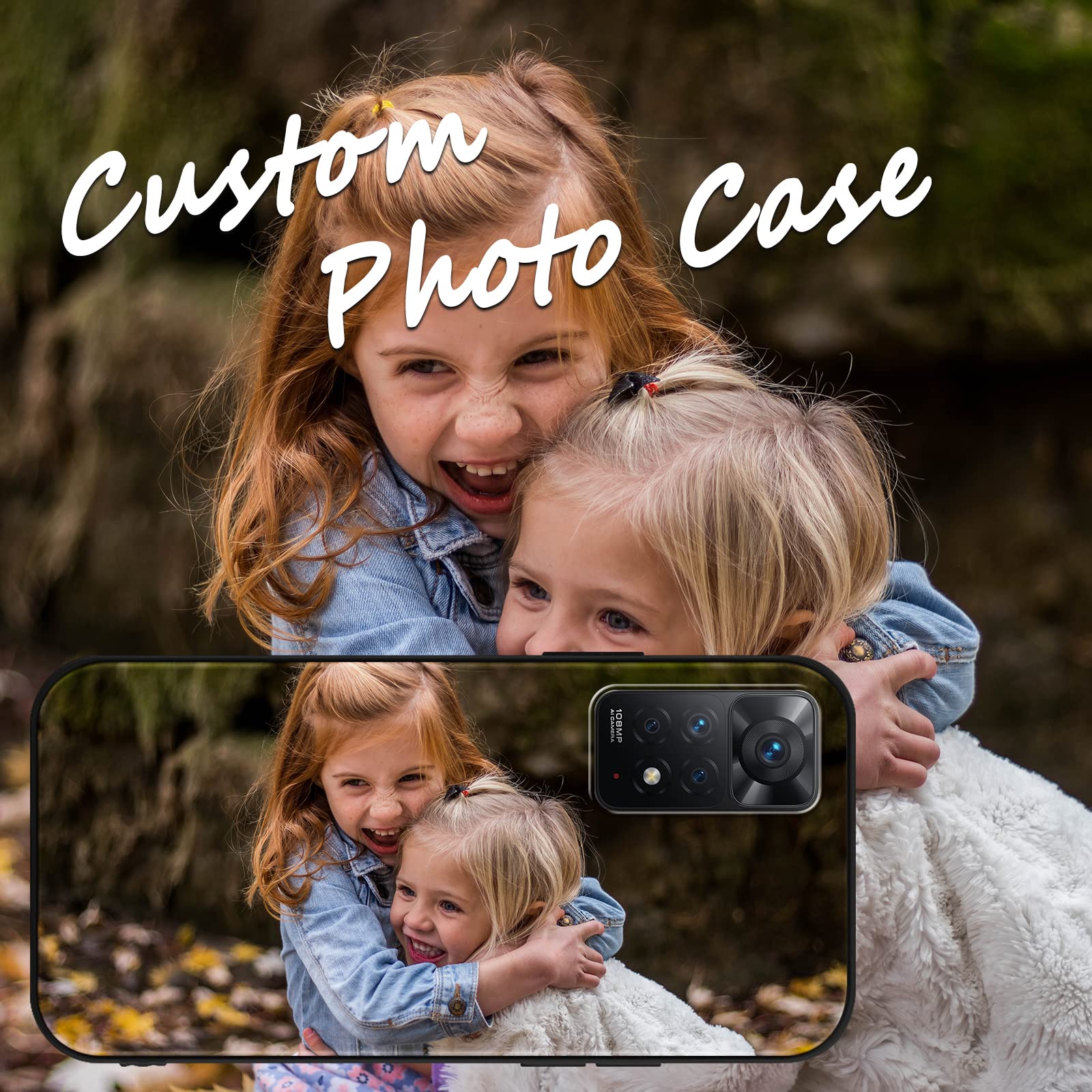 Eouine Custom Phone Case for Xiaomi Redmi Note 11 Pro(4G/5G) 2022 (6.67") - Personalized Picture Phone Cases Black Customizable Case Customize Photo Text Design Cover - Customized Your Own Phone Case