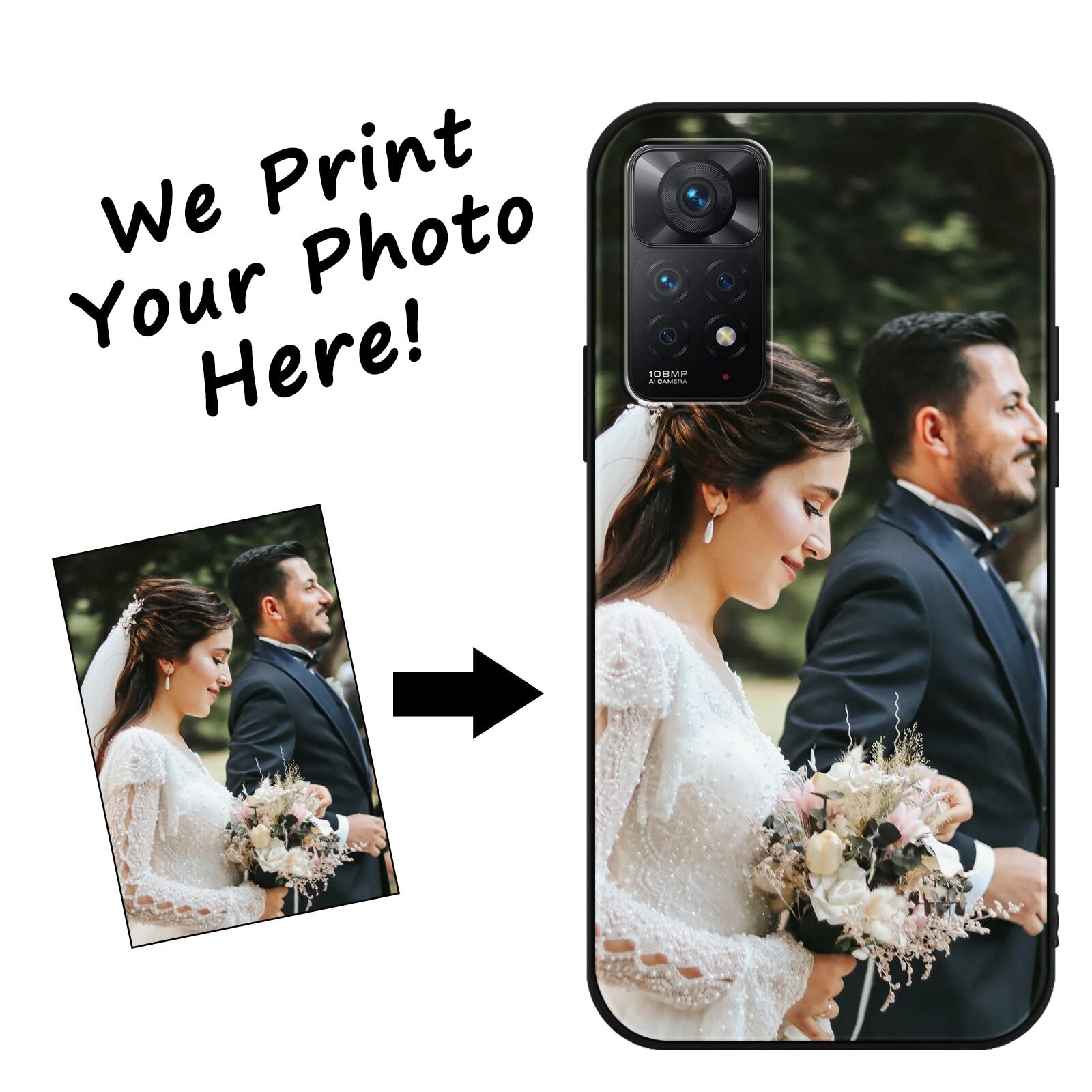 Eouine Custom Phone Case for Xiaomi Redmi Note 11 Pro(4G/5G) 2022 (6.67") - Personalized Picture Phone Cases Black Customizable Case Customize Photo Text Design Cover - Customized Your Own Phone Case