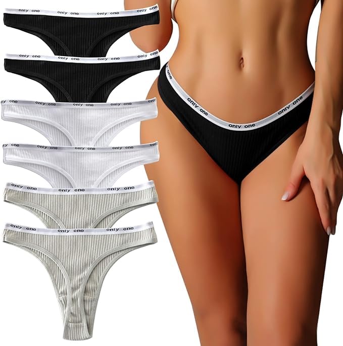 CINVIK Ladies Cotton Front Low Thongs Organic Cotton Comfortable No Show Workout Low Rise Hipster Panties G-String Big Women Thong Set 3XL
