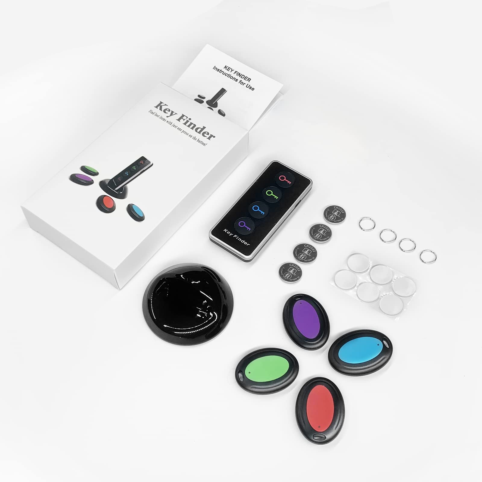 MYLAIM Wireless Key Finder with LED Light (131ft Range) - Easy-to-Use for Seniors - Locate Keys, Phones, Wallets, and TV Remotes - 4 Receivers, No App Required - Includes Batteries.