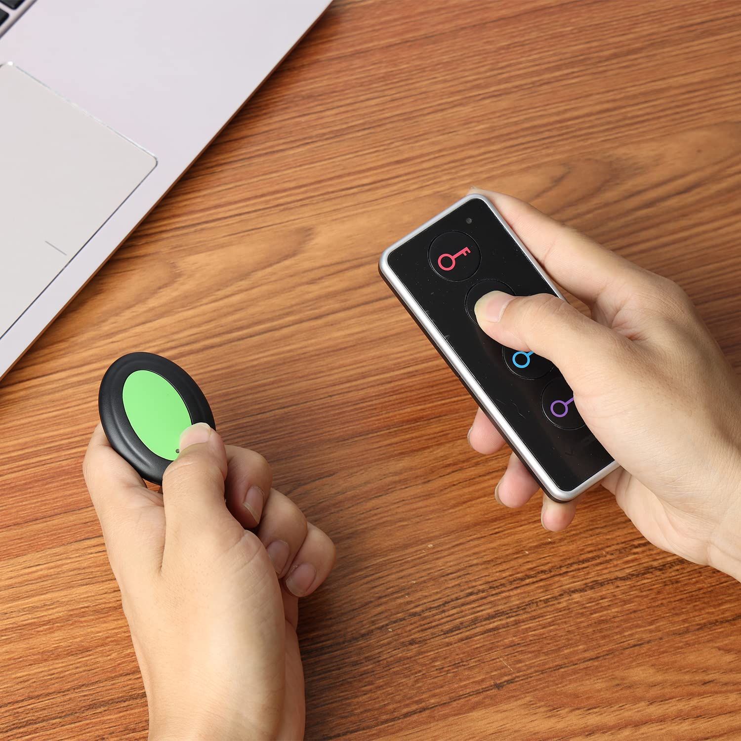 MYLAIM Wireless Key Finder with LED Light (131ft Range) - Easy-to-Use for Seniors - Locate Keys, Phones, Wallets, and TV Remotes - 4 Receivers, No App Required - Includes Batteries.