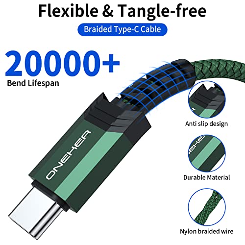 Car Carplay Cable for iPhone 15 15 Pro Max 15 Plus Cable, (3.3ft 2-Pack) USB A to USB C 3A Fast Charging Braided Charge Cord Compatible with Samsung Galaxy S20 S10 S9 S8 Plus,USB C Charger(Green)