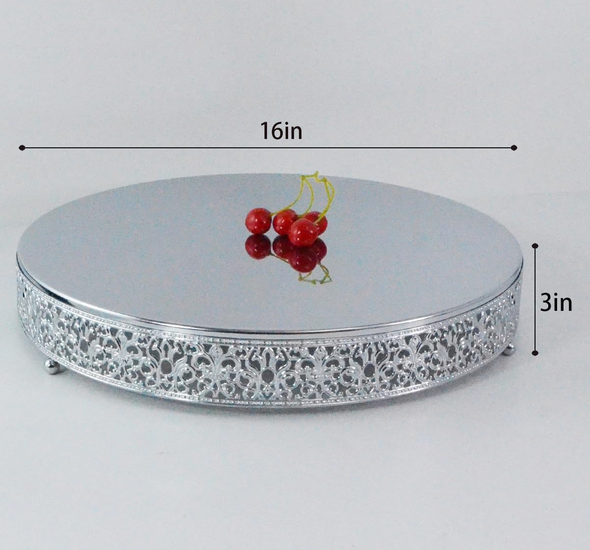 FEICTPOX Cake Stand, Metal Round Cupcake Dessert Stand Cake Display Holder Cookies Fruit Serving Tray Decor for Wedding Party Birthday Baby Showers Anniversary (16in, Silver,Hi-Q)