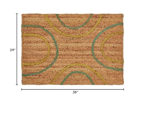 47th & Main Doormat Natural Fiber Jute Braided Accent Rug, 2' x 3', Blue/Green