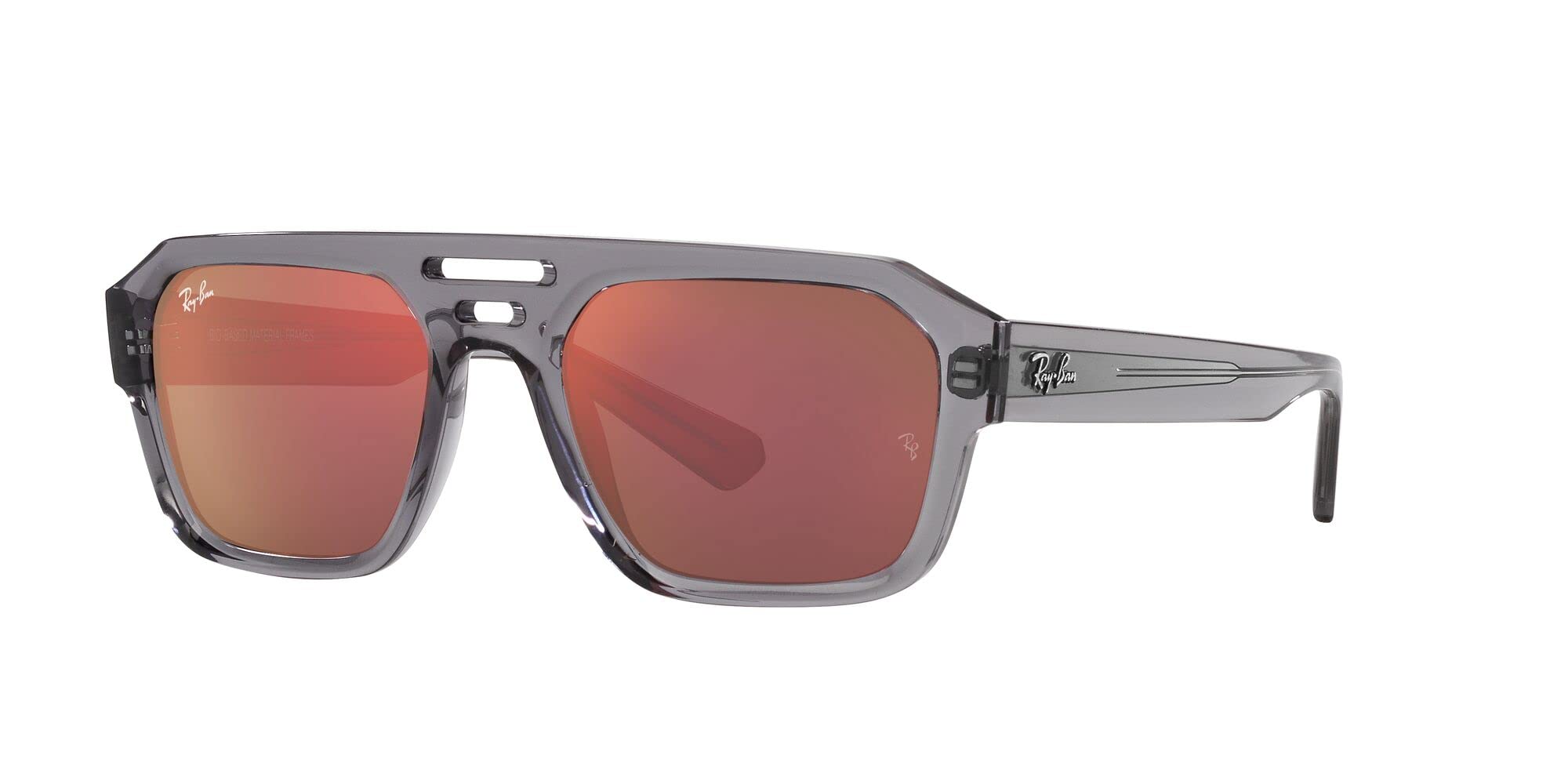 Ray-Ban RB4397 Corrigan Square Sunglasses, Transparent Grey/Dark Violet Mirrored Red, 54 mm