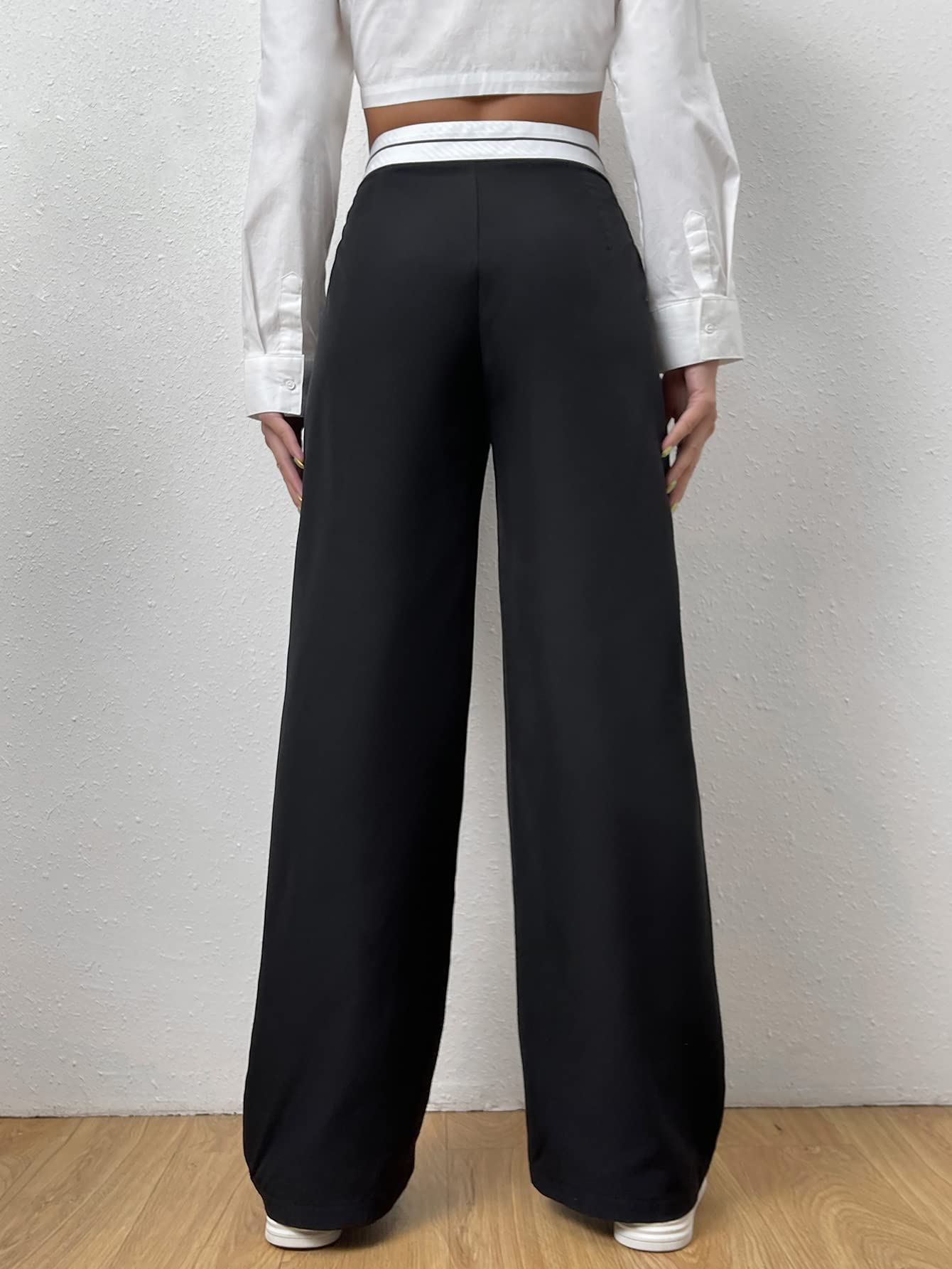 Verdusa Women's Zip Up High Waist Wide Leg Loose Long Pants Bell Bottom Black S