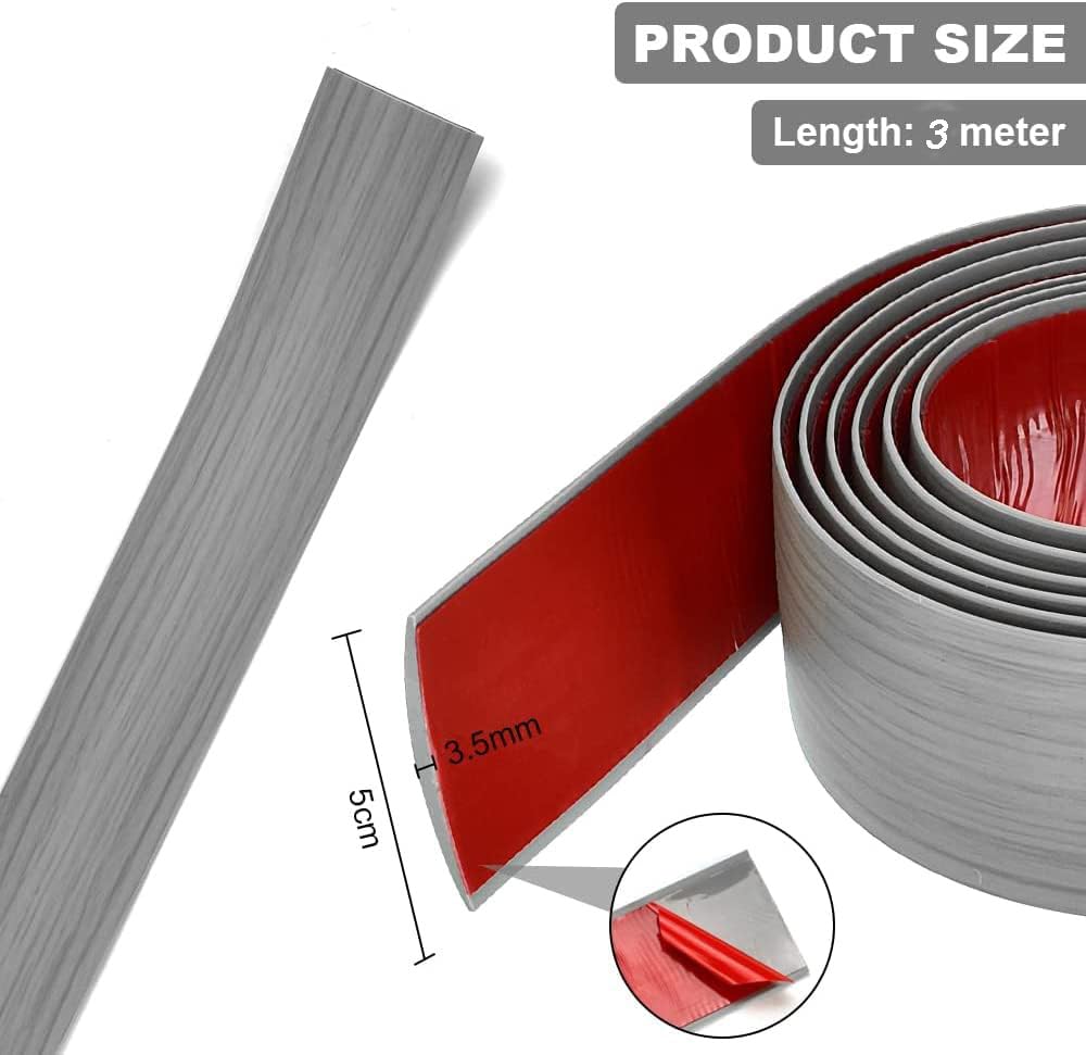Floor Transition Strip Floor Cover Strips Self Adhesive Flooring Transitions Laminate Floor Strip 2" Wide Vinyl Floor Flat Divider Strip Elegant Wood Grain Design (Grey, 5cm, 10Ft)
