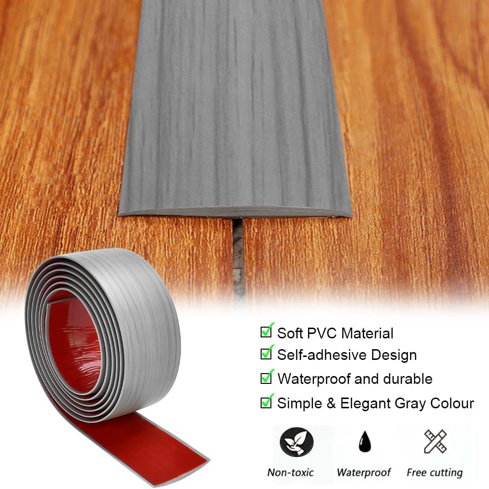 Floor Transition Strip Floor Cover Strips Self Adhesive Flooring Transitions Laminate Floor Strip 2" Wide Vinyl Floor Flat Divider Strip Elegant Wood Grain Design (Grey, 5cm, 10Ft)