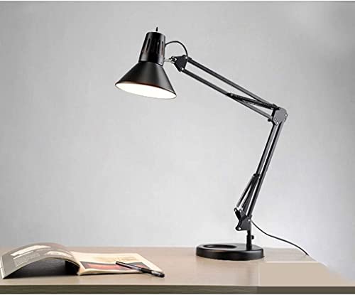 KNOXC Bedside Lamp, Metal Desk Lamp Swing Arm Desk Lamp Adjustable Goose Neck Architect Study Table Lamp Eye-Careading Lamp for Home Office Easy to Assemble/Red1