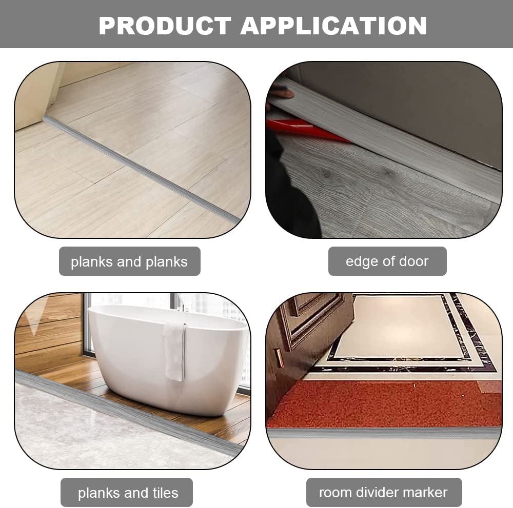 Floor Transition Strip Floor Cover Strips Self Adhesive Flooring Transitions Laminate Floor Strip 2" Wide Vinyl Floor Flat Divider Strip Elegant Wood Grain Design (Grey, 5cm, 10Ft)