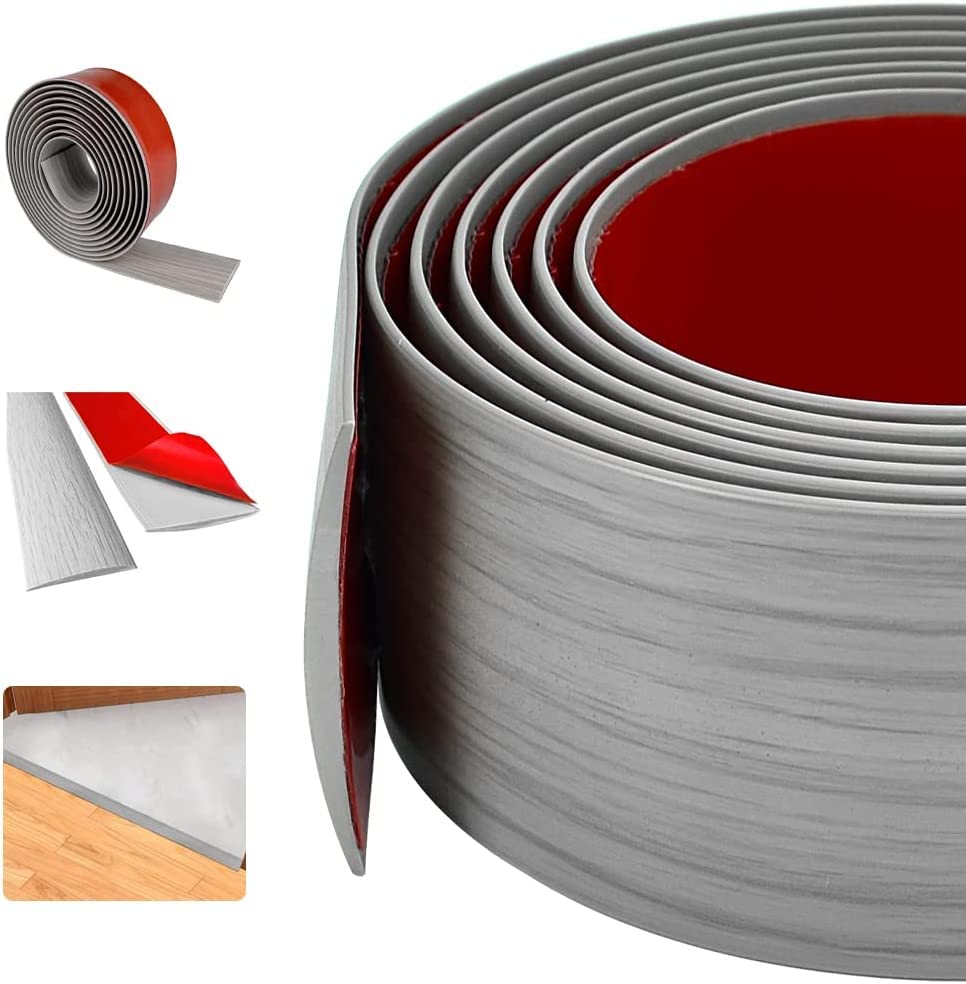 Floor Transition Strip Floor Cover Strips Self Adhesive Flooring Transitions Laminate Floor Strip 2" Wide Vinyl Floor Flat Divider Strip Elegant Wood Grain Design (Grey, 5cm, 10Ft)