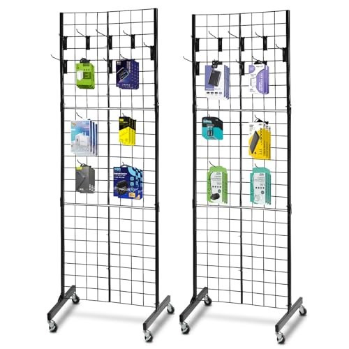 Bonnlo 2' x 6' Detachable Girdwall for Easy Transport, Standing Grid Tower, Thicker 5mm Wire, 180 LBS Weight Capacity Grid Panel with Legs and Extra Hooks, Display Rack for Retail and Craft Fair (2)