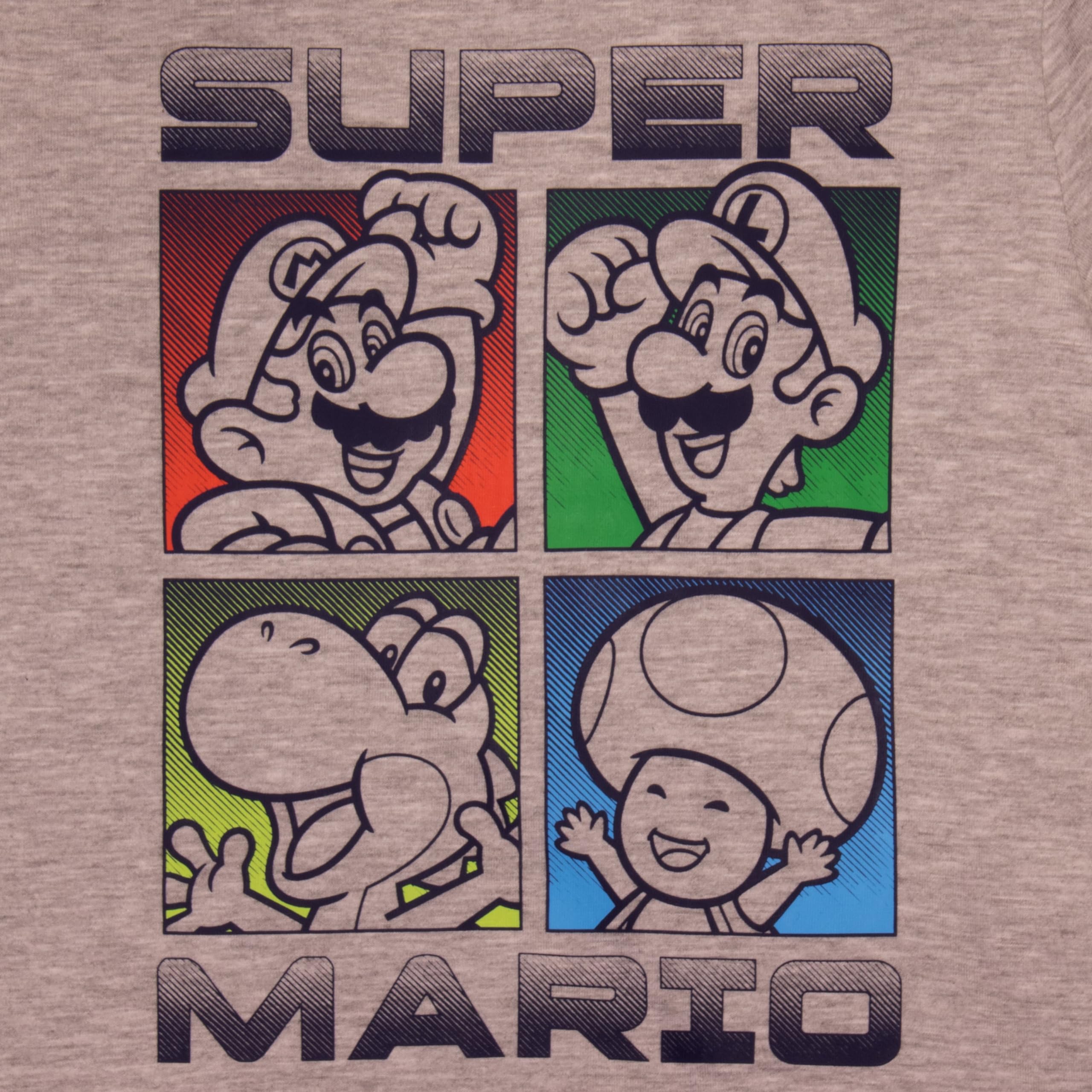 Nintendo Super Mario Video Game 3-Piece Set Boys Short Sleeve T-Shirt, Zip Up Hoodie, Jogger Pants 3-Pack Bundle Set (Size 8, Grey)