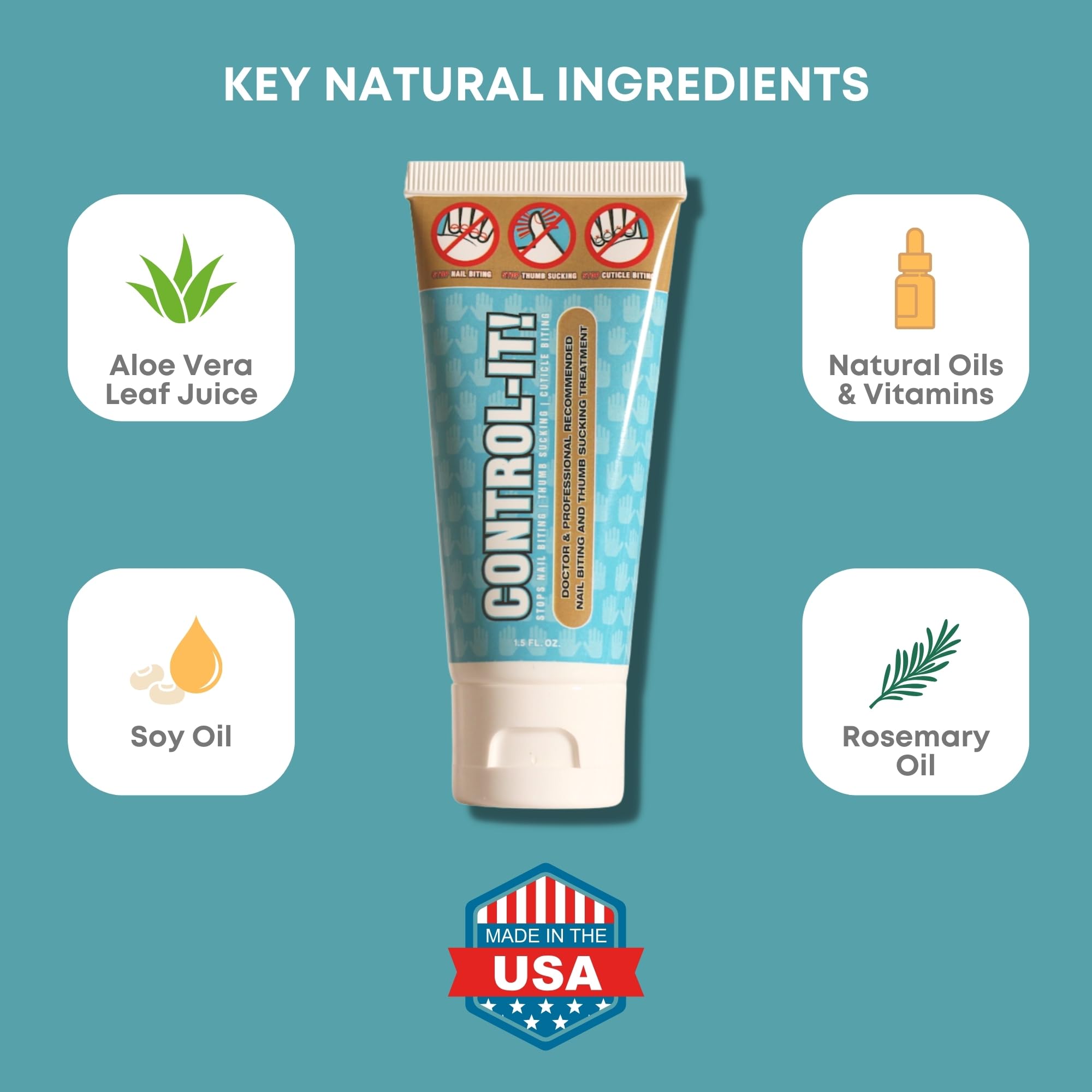 Control-It Natural Nail Biting & Thumb Sucking Solution | 100% Natural Kid Safe Bitter Taste Deterrent | Gentle on Skin, Teeth, Nails | Kids, Adults & Teens | 21 Consecutive Days To See Results