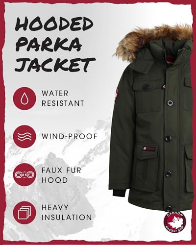 CANADA WEATHER GEAR Boys' Winter Jacket - Heavyweight Teflon Canvas Parka Coat – Winter Ski Jacket (Size: 8-20), Size 18-20, Olive Green