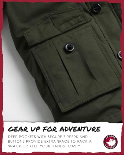 CANADA WEATHER GEAR Boys' Winter Jacket - Heavyweight Teflon Canvas Parka Coat – Winter Ski Jacket (Size: 8-20), Size 18-20, Olive Green