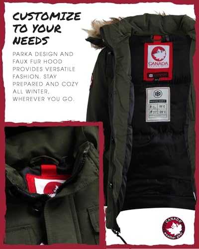 CANADA WEATHER GEAR Boys' Winter Jacket - Heavyweight Teflon Canvas Parka Coat – Winter Ski Jacket (Size: 8-20), Size 18-20, Olive Green