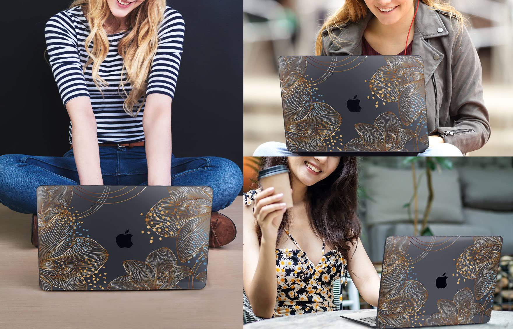 CISSOOK for MacBook Pro 13 inch Case 2023 2022-2020 Release Model A2338 M1 M2 A2289 A2251 with Touch Bar, Plastic Hard Shell Case & Keyboard Cover & Screen Protector for Pro 13, Gorgeous Gold Floral