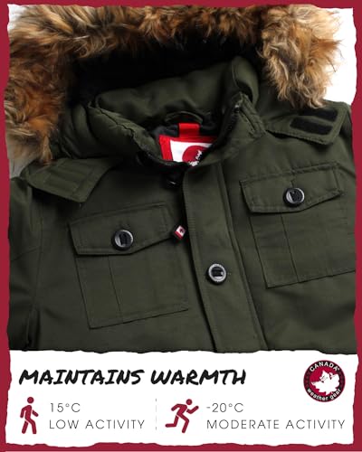 CANADA WEATHER GEAR Boys' Winter Jacket - Heavyweight Teflon Canvas Parka Coat – Winter Ski Jacket (Size: 8-20), Size 18-20, Olive Green