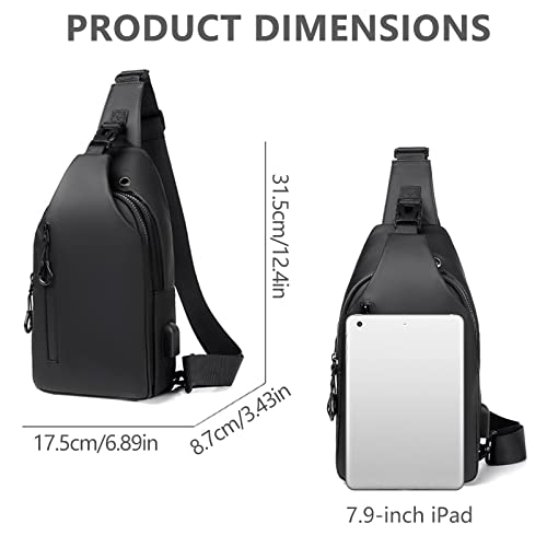 chinatera Crossbody Sling Backpack for Men Leather Chest Shoulder Bag with USB Port and Headphone Hole for Travel Hiking (Green)