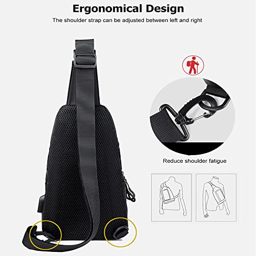 chinatera Crossbody Sling Backpack for Men Leather Chest Shoulder Bag with USB Port and Headphone Hole for Travel Hiking (Green)