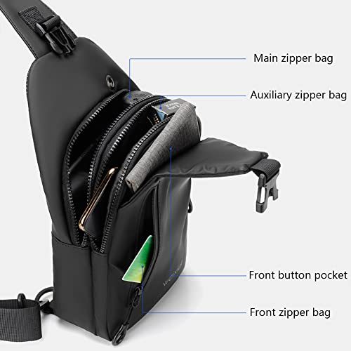 chinatera Crossbody Sling Backpack for Men Leather Chest Shoulder Bag with USB Port and Headphone Hole for Travel Hiking (Green)