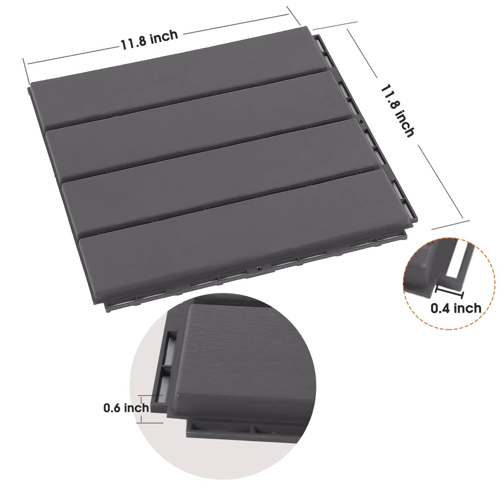 Interlocking Deck Tiles, 12 PCS 12” x 12” Patio Tiles Waterproof Plastic Outdoor Flooring Covering All Weather for Walkway Front Porch Poolside Balcony Backyard, Wood Grain Gray