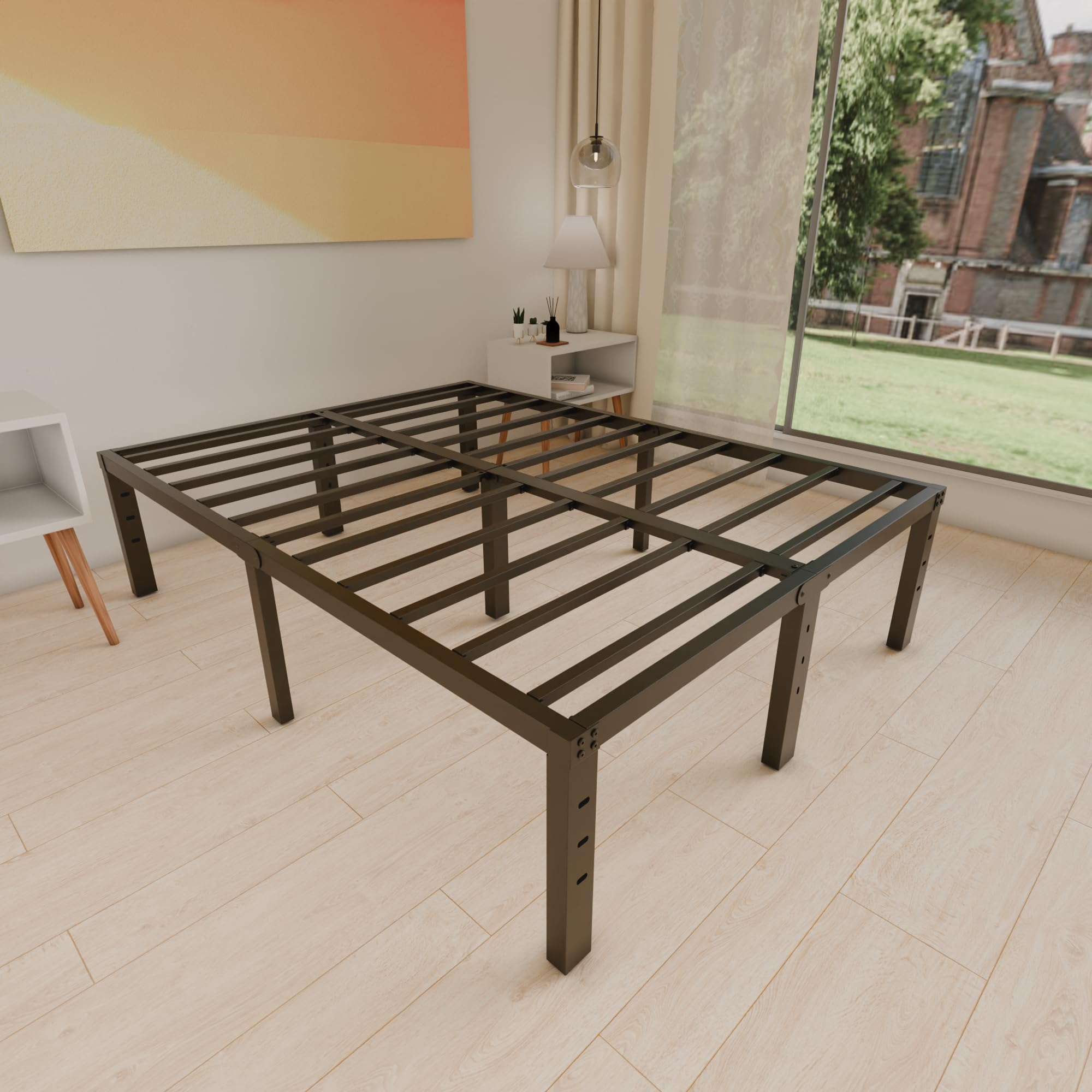 HOBINCHE 16 Inch California King Size Bed Frame - No Box Spring Needed Heavy Duty Black Metal Platform Mattress Foundation, Non-Slip Noise Free Easy Assembly Bedframes with Cleance Storage