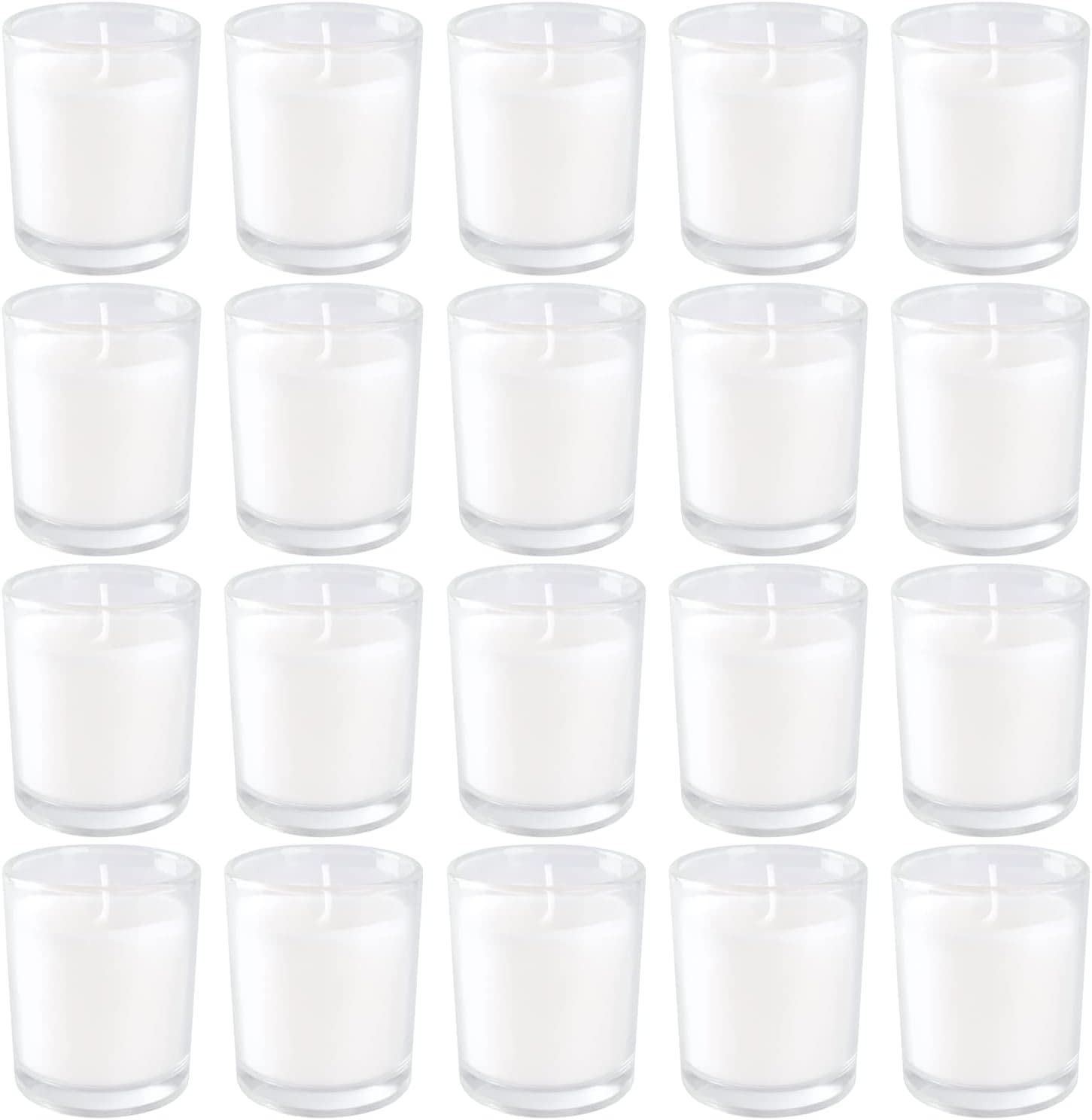 Onebird 20 Pack Warm White Unscented Clear Glass Filled Votive Candles. Hand Poured Wax Candle Ideal Gifts for Aromatherapy Spa Weddings Birthdays Holidays Party (Warm White)
