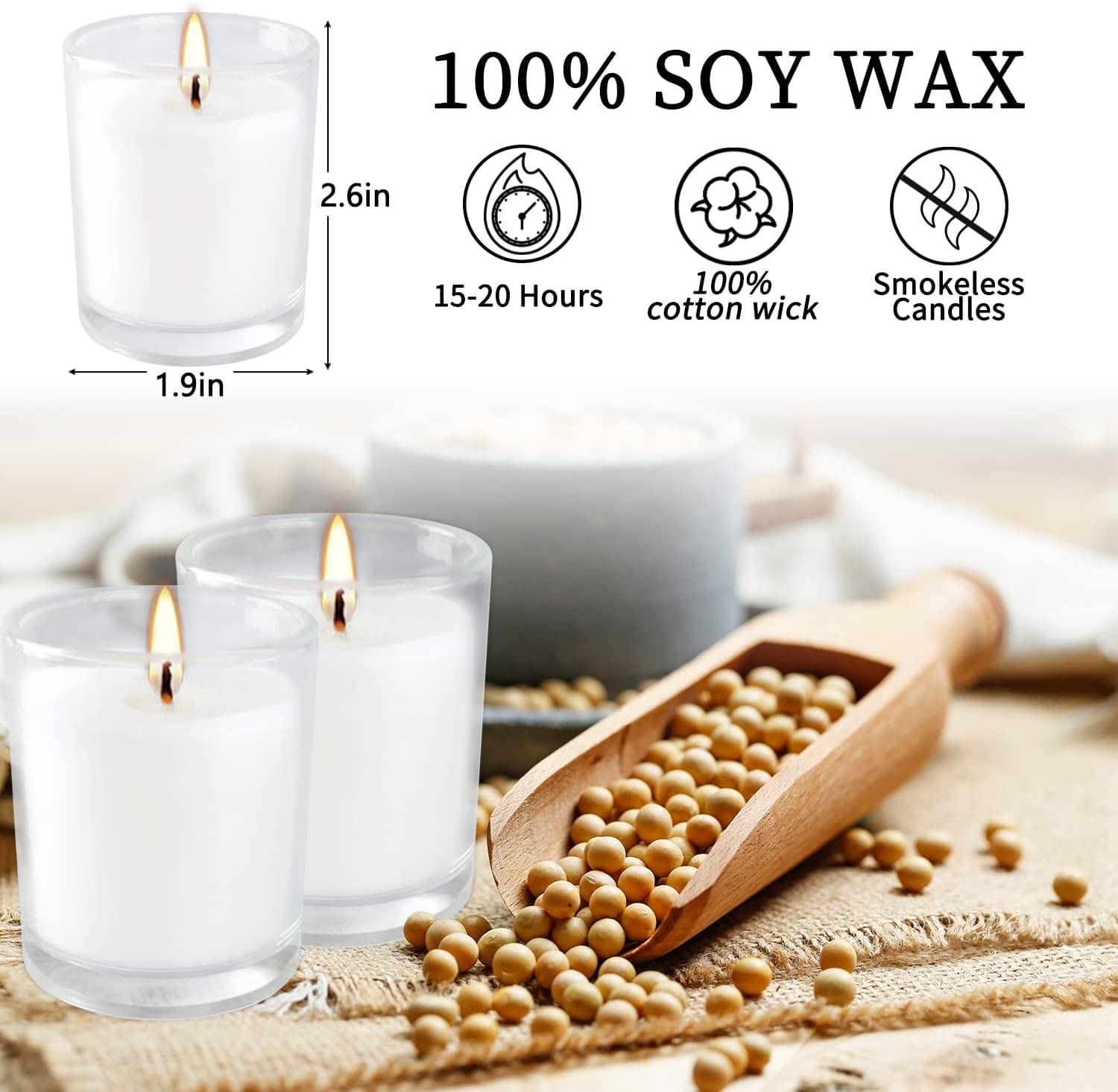 Onebird 20 Pack Warm White Unscented Clear Glass Filled Votive Candles. Hand Poured Wax Candle Ideal Gifts for Aromatherapy Spa Weddings Birthdays Holidays Party (Warm White)