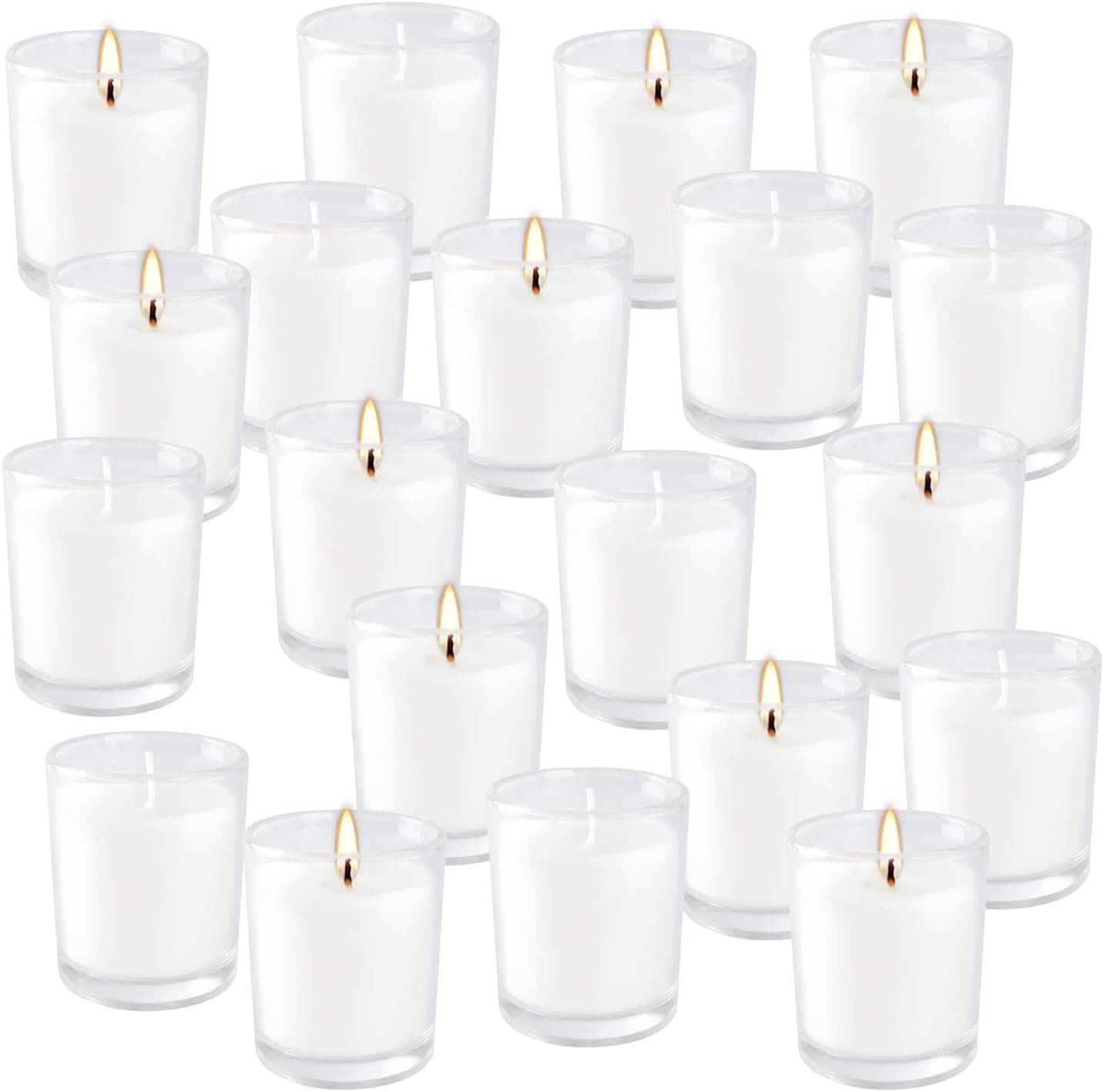Onebird 20 Pack Warm White Unscented Clear Glass Filled Votive Candles. Hand Poured Wax Candle Ideal Gifts for Aromatherapy Spa Weddings Birthdays Holidays Party (Warm White)