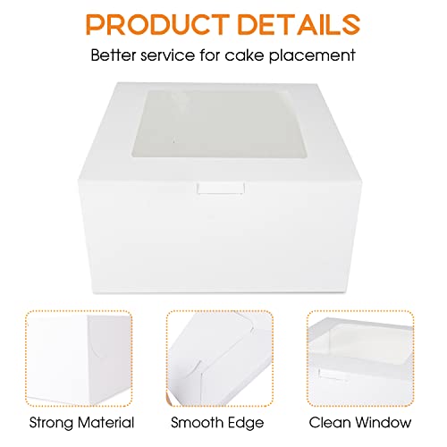 ZENOWICK Cake Boxes Set (50 Pcs, 25 Boxes & 25 Boards) White 10x10x5 Inches Tall Cake Boxes with Window,Boxes with Round Cake Boards for Christmas, Birthday Party, Valentine's Day,Pastries, Cookies