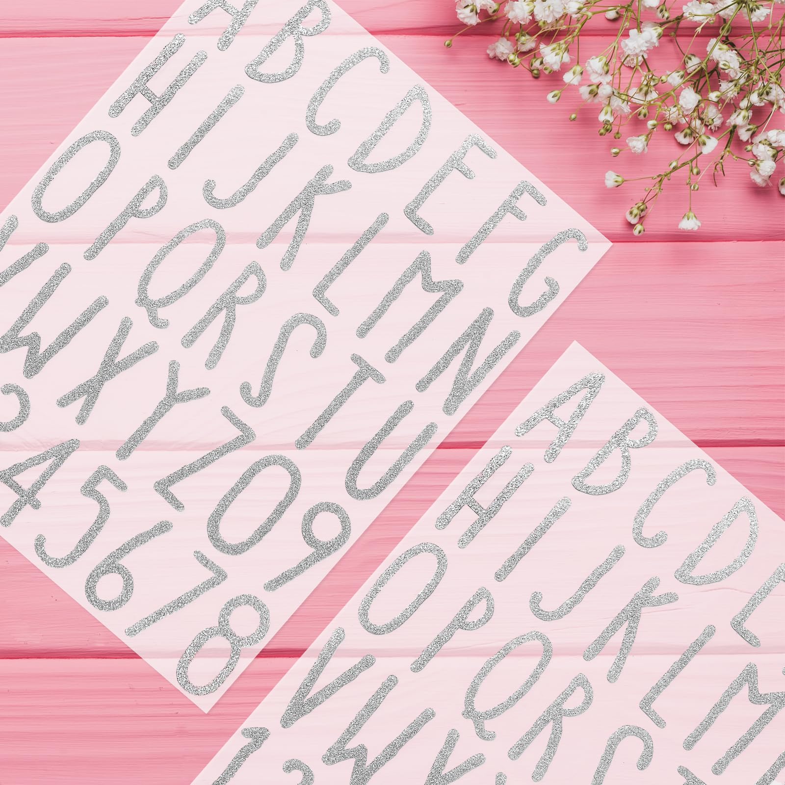 Waynoda Glitter Alphabet Letter Stickers 360 Pieces 10 Sheets Self Adhesive Letters(Silver,2Inch)