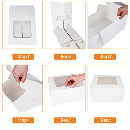 ZENOWICK Cake Boxes Set (50 Pcs, 25 Boxes & 25 Boards) White 10x10x5 Inches Tall Cake Boxes with Window,Boxes with Round Cake Boards for Christmas, Birthday Party, Valentine's Day,Pastries, Cookies