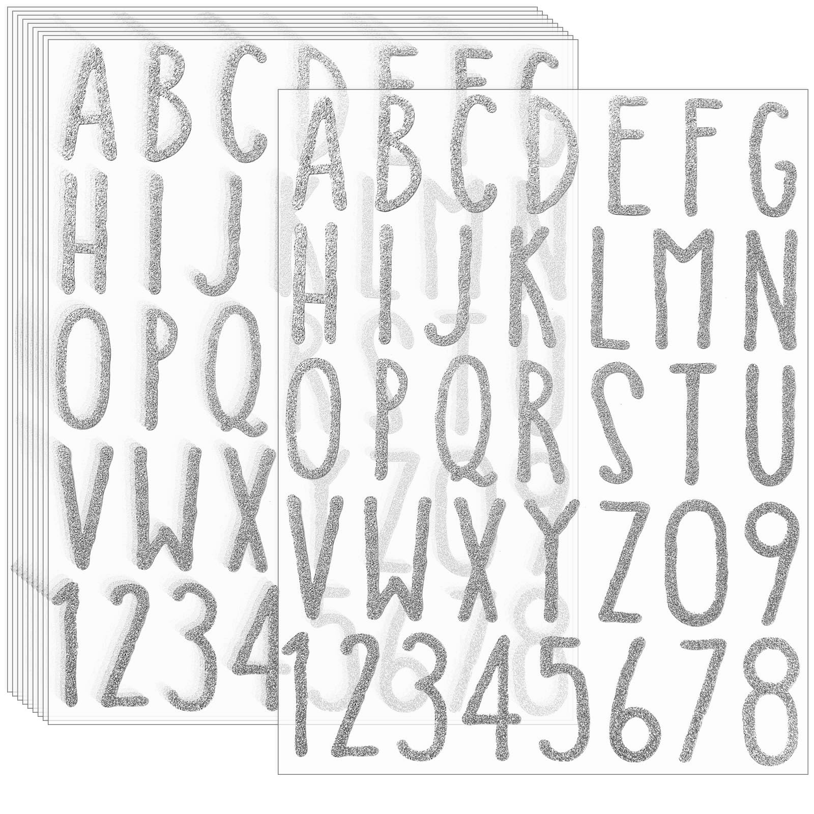 Waynoda Glitter Alphabet Letter Stickers 360 Pieces 10 Sheets Self Adhesive Letters(Silver,2Inch)